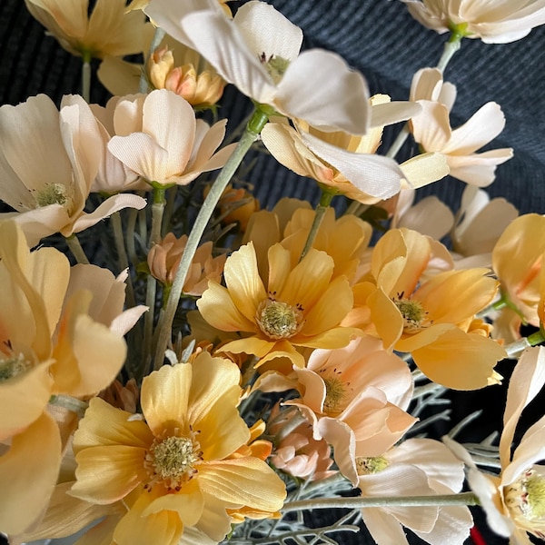 23.5" Fake Cosmos Wildflowers Branch in Soft Yellow & Champagne, Spring ...