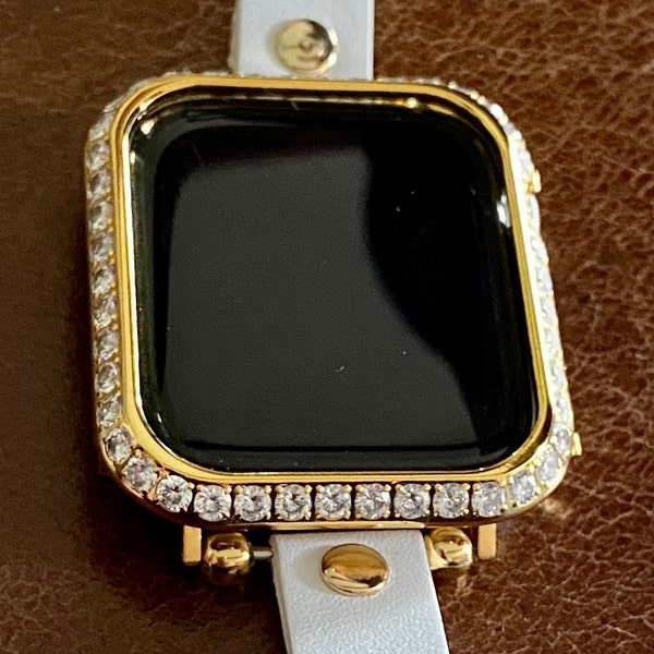 Gold Apple Watch Bezel Bling 38mm-44mm, Lab Diamond 3mm Iwatch Case ...