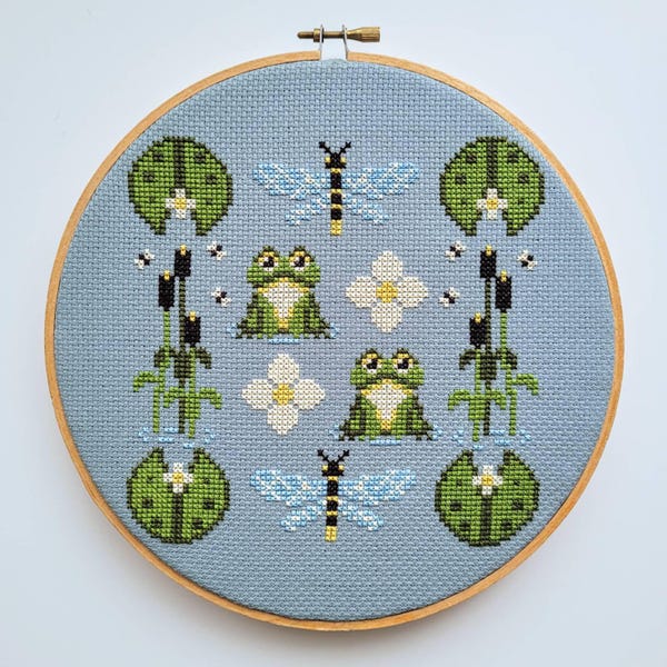 Cozy Frogs Swamp Sampler Cross Stitch Pattern PDF - Instant Download, Whimsical Toads Pond ...