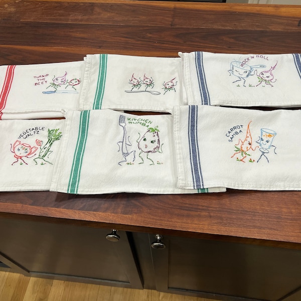 Hand Embroidery 260 Animated Dancing Vegetables for Dish Towels ...