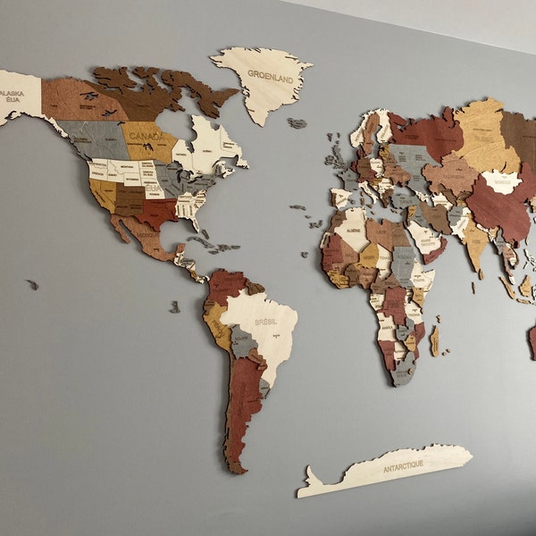 Wooden World Map Wall Decoration - Industrial Edition - No Duty/tax! 3D ...