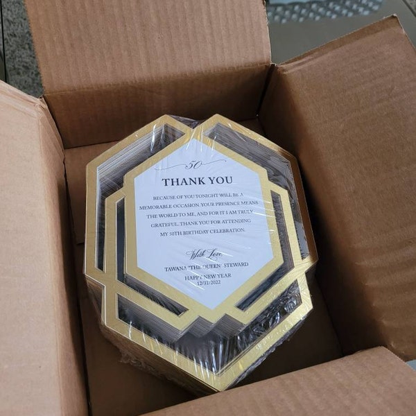 Hexagon Shaped Menu/ Geometric Shape Menus/ White and Gold Menu / Die ...