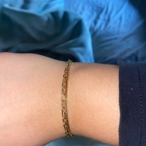 14k Gold Box Chain Bracelet, Sterling Silver Box Chain Bracelet ...