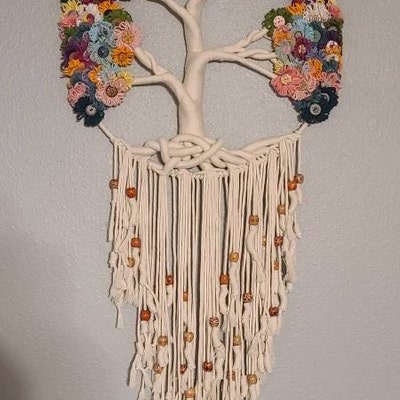 Large Tree of Life Macrame Wall Hanging With Flowers, Boho Wall Art ...