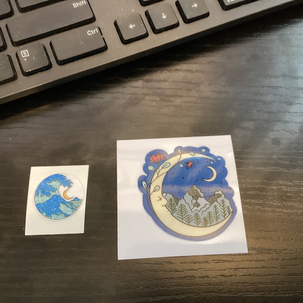Mountain Moon Vinyl Sticker, Moon Stickers, Sleeping Moon, Trendy ...