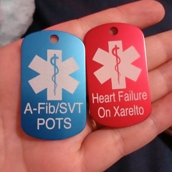 Medical Alert Custom Laser Engraved Medic ID Military Dog Tag Emergency ...