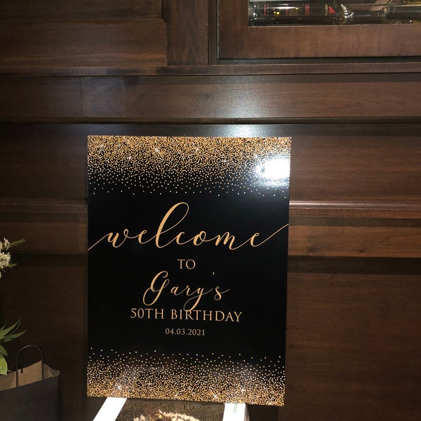 Black and Gold Glitter Party Sign, Printable Welcome Sign, Editable ...