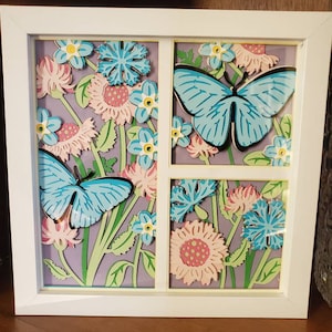3D Butterfly Shadow Box SVG, Layered Wild Flowers SVG, Spring Shadow ...