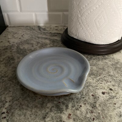 Blue Handmade Pottery Spoon Rest, Cooking, Kitchen Organization, Decor ...
