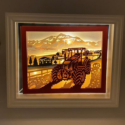 Tractor Paper Cut Light Box, Tractor 3d Layered, Farm Tractor Shadow ...
