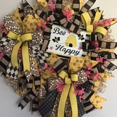 Bee Happy Metal Wreath Sign, Wreath Sign, Bee Happy Sign, Bee Sign ...