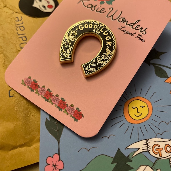 Good Luck Horseshoe Enamel Pin, Silver and Black or Black and Gold ...