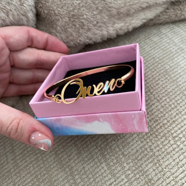Custom Bangle Bracelet - Name Bangle - Personalized Bangle - Gold Name ...