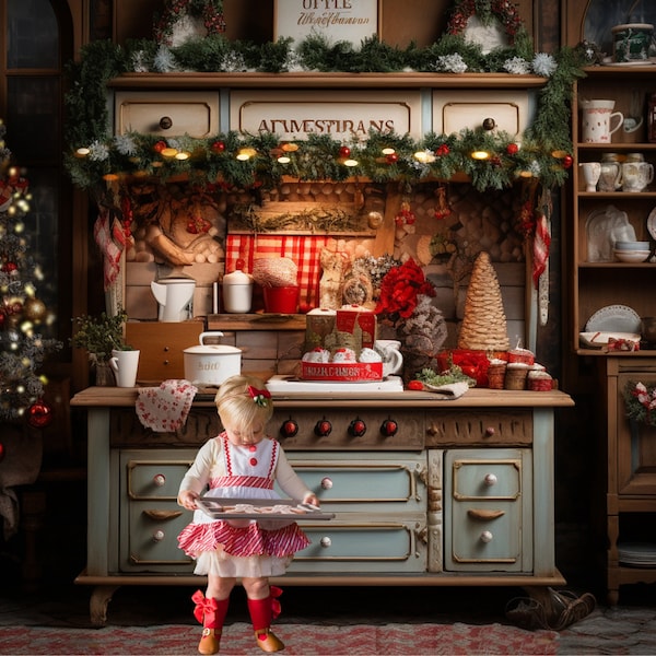 Christmas Kitchen Backdrop, Kitchen Digital Background Photography ...