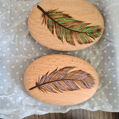 Wooden Pyrography Feather Pebble, Memorial Gift, Wedding Gift - Etsy UK