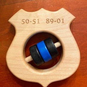 Police Shield Shaped Wooden Rattle Organic, Natural, Baby Toy ...