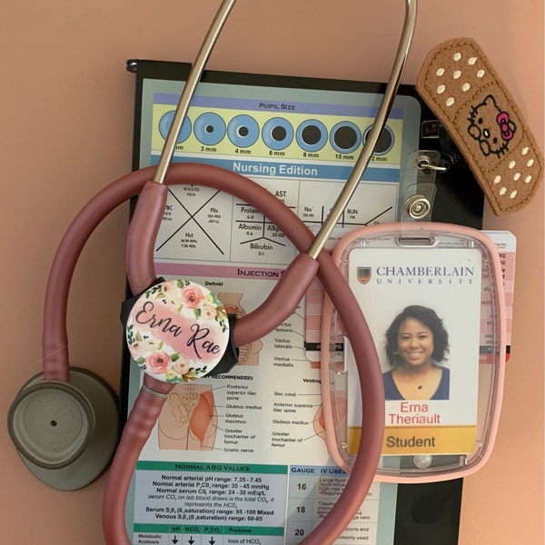 Pink Floral Wreath Stethoscope ID Tag - Cardiology Stethoscope ID Tag ...
