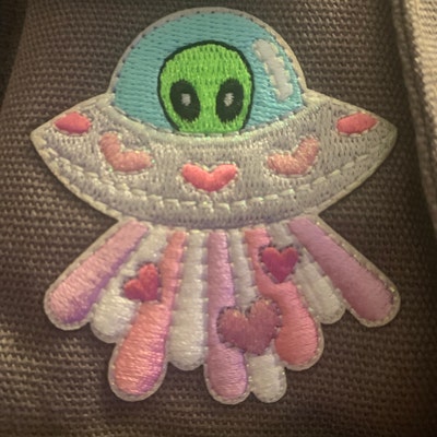 Love UFO Alien Patch Cute Space Patch Sparkly Pastel Pink Iron on ...