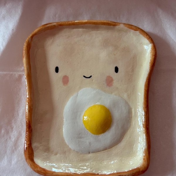 Fried Egg Bread Clay Tray - Ceramic Bread Tray, Toast Plate Ring Dish ...