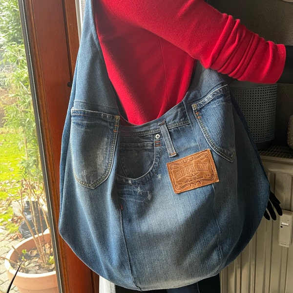 One Pair of Jeans Bag Sewing Pattern, Slouchy Zipper Bag DIY, 2 Sizes ...