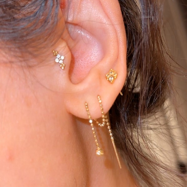14K Solid Gold Ball Threader Earrings: Minimalist Dangle Jewelry - Etsy