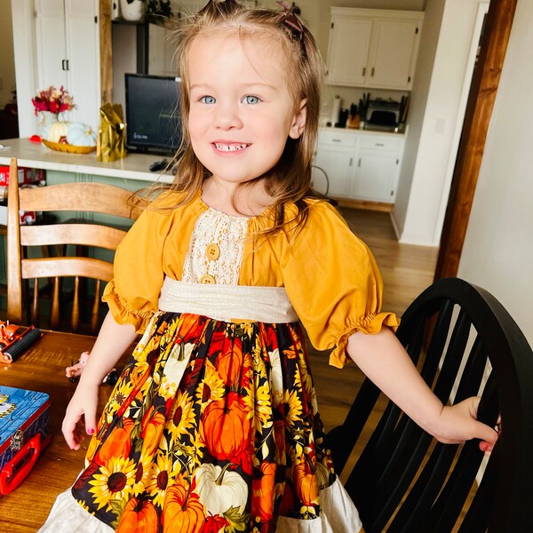 Girls Fall Dress, Sunflower Dress, Pumpkin Dress, Toddler, Baby, Teens ...