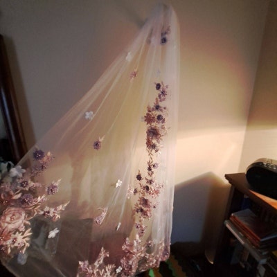 Sequin Lace Starfish Seaweed Bridal Veil, Soft Tulle Beach Themed Bridal Veil 1 Tier, Unique ...