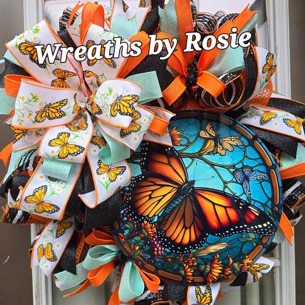Orange Monarch Butterfly Wreath Sign, Metal Wreath Sign, Signs for ...
