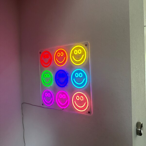 Smiley Face Neon Sign Happy Neon Sign Vintage Neon Sign Colorful Wall ...
