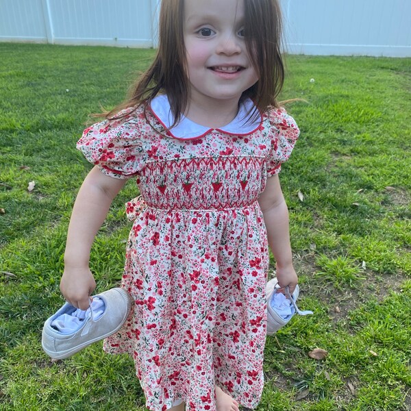 Smocked Girls Dress- Pink Floral Smocked Dress Girls- Floral Smocked ...