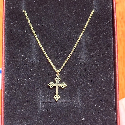Women's Cross Necklace, 14K Solid Gold Dainty Cross Necklace, Small ...