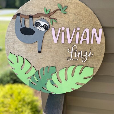 SLOTH Round Name Sign SVG, Digital File for Laser, Cricut, Silhouette ...