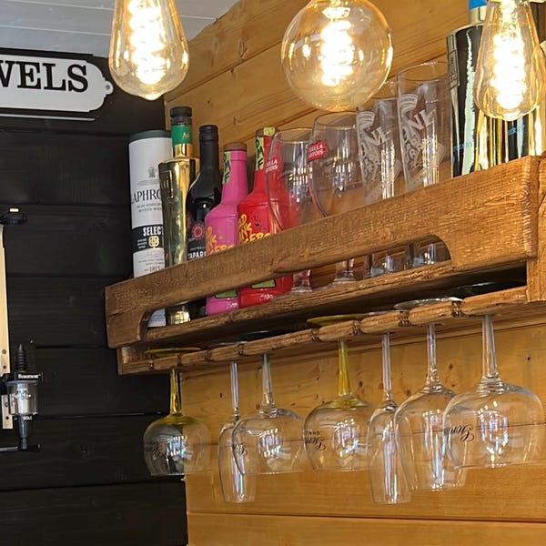 100cm Floating Home Bar/ Wine or Spirit Rack- Dark Oak Wax Curved Front ...