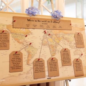 Personalised Travel World Map Wedding Table Plan, Destination Seating ...