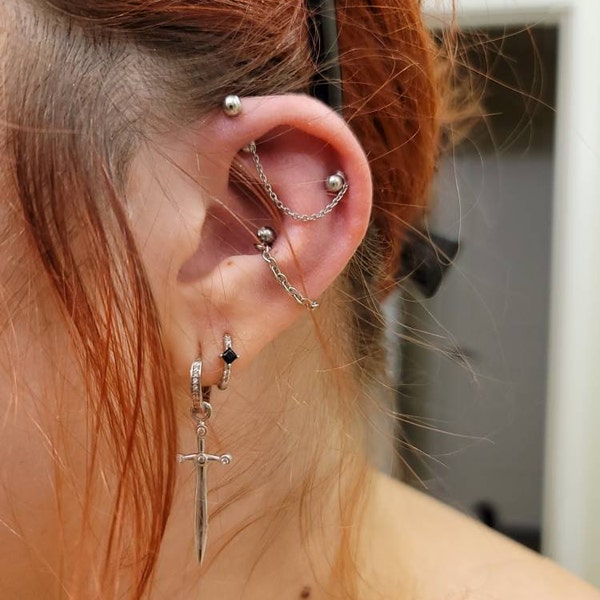 16g Conch Chain Earring, Conch Hoop Earring, Helix Earring, Ear ...