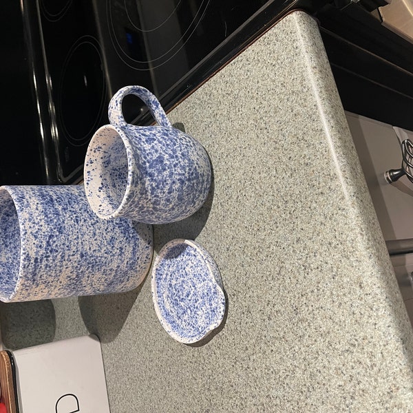 Farmhouse Pottery Blue White Matte Mug, Rustic Wheel Thrown Ceramic Cup ...