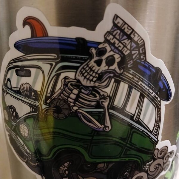 VW Bus Skeleton Surfer Sticker: Waterproof Van Decal - Etsy