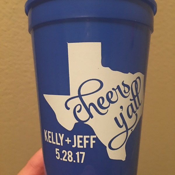 Cheers Y'all Wedding Cups, Personalized Stadium Cups, Cheers Party Cups ...