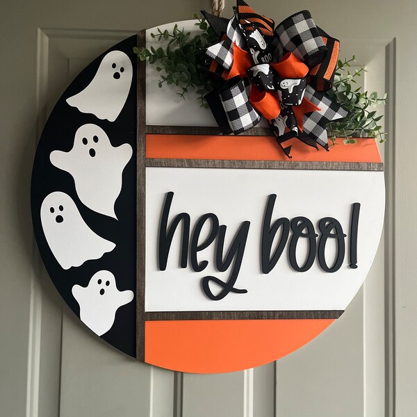 Halloween Door Hanger, Hey Boo Door Hanger, Ghost Front Door Decor ...