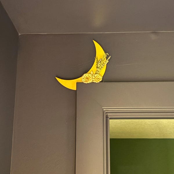 Crescent Moon Door Corner Decor Botanical Crystal Embellished Wooden ...