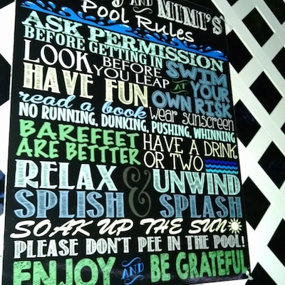 Custom Pool Rules Sign, Custom Outdoor Chalkboard Style Pool Sign, Pool ...