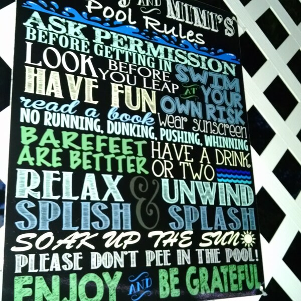 Custom Pool Rules Sign, Custom Outdoor Chalkboard Style Pool Sign, Pool ...
