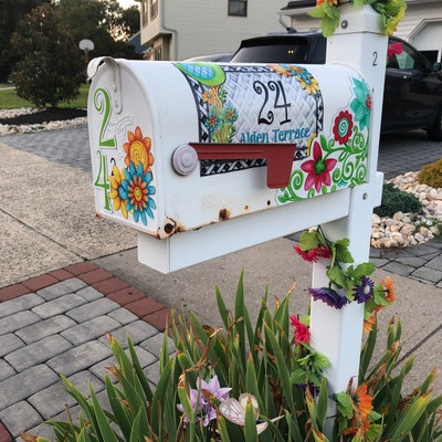 Mailbox Magnet Partial Cover Whimsical Bird Colorful Floral Custom ...