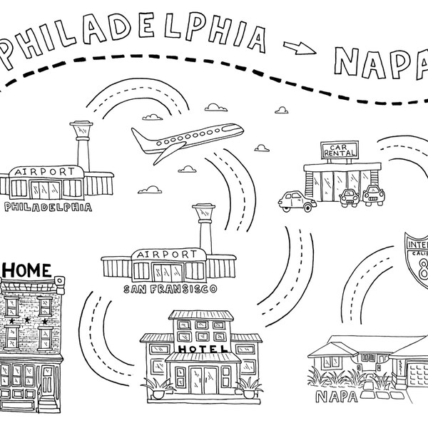 10 TRAVEL POINTS Personalized, Hand Drawn Road Map for Kids - Etsy