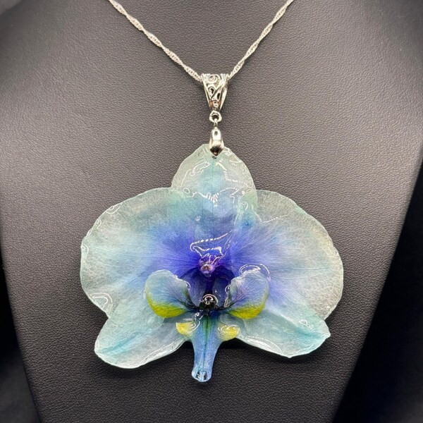 Elegant Royal Blue REAL Orchid Necklace Showstopper Stunning Cobalt ...