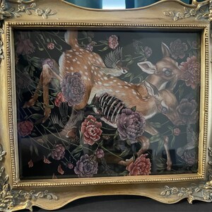 Fawn Deer With Birds and Flowers Gothic Botatnical Art - Etsy