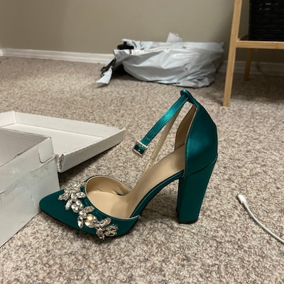 Green Block Heels, Gift for Her, Wedding Shoes, Green Heels, Emerald ...