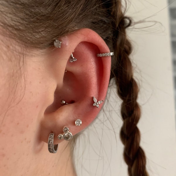 Gold/silver Diamond Rook Piercing Curved Barbell, Cubic Zirconia Rook ...