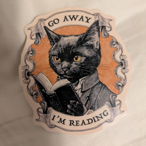 Reading Cat Sticker, Kindle Sticker, Book Cat Sticker, Black Cat ...