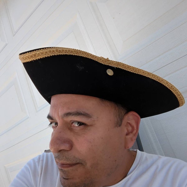 Colonial Tri-corner Hat (black, W/gold Braid Trim, W/ White Trim, or ...